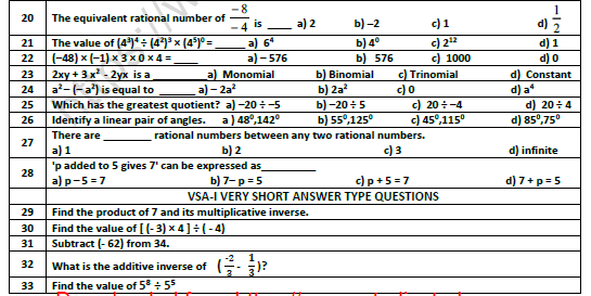 Cbse Class 7 Mathematics Worksheet Set P